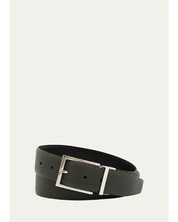 Brioni Reversible Leather Belt - Green/black