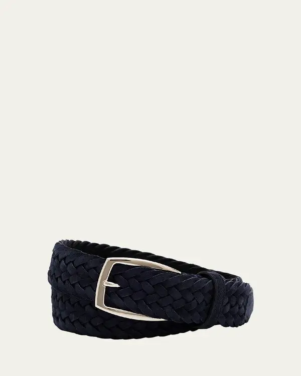 Brioni Woven Leather Belt - Dkblue