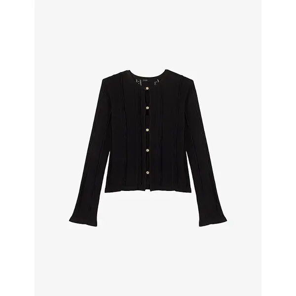 Maje Open-work Long-sleeve Stretch-knit Cardigan