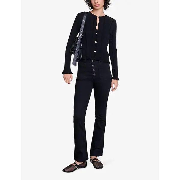 Maje Open-work Long-sleeve Stretch-knit Cardigan