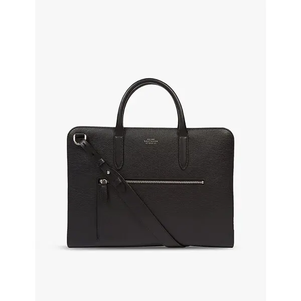 Smythson Ludlow Ultra-slim Grained-leather Briefcase - Black