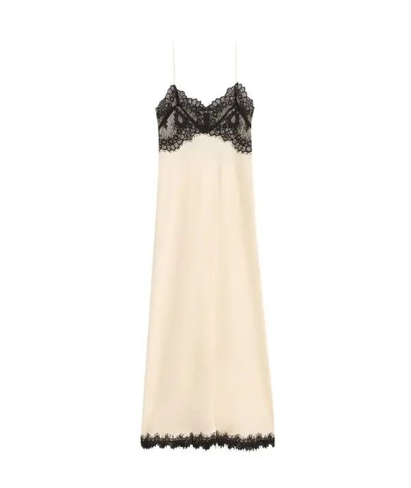 ameliane lace-trimmed slip dress HATCH Collection The Amelia Jacquard Bias Slip Dress in Caramel