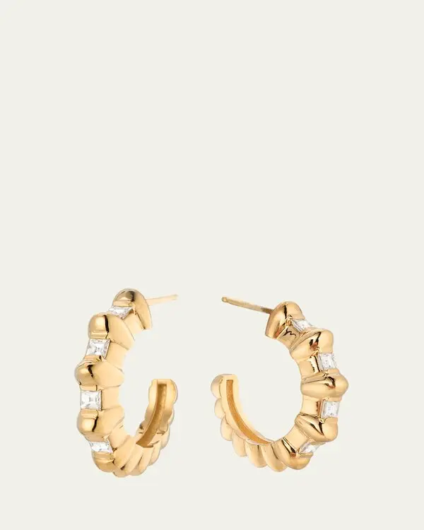 Lizzie Mandler 18k Yellow Carre Diamond Hoop Earrings - Gold