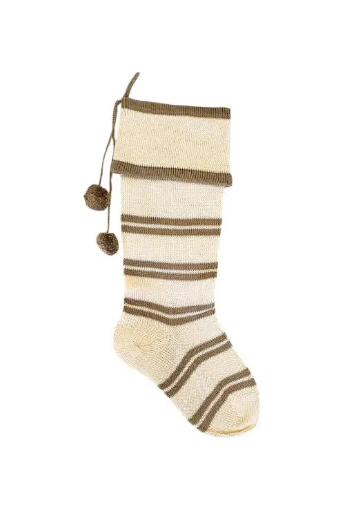 MELANGE COLLECTION Striped Stocking With Pom-poms - Ivory