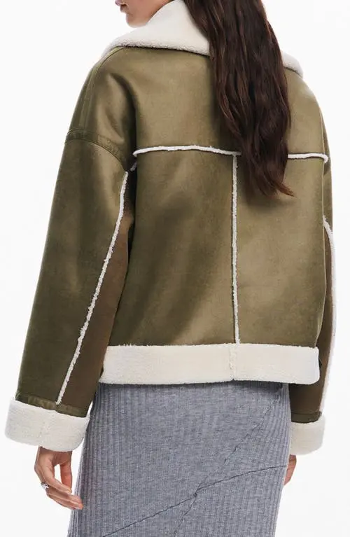 Desigual Edimurgo Faux Shearling Jacket With Faux Leather Bib
