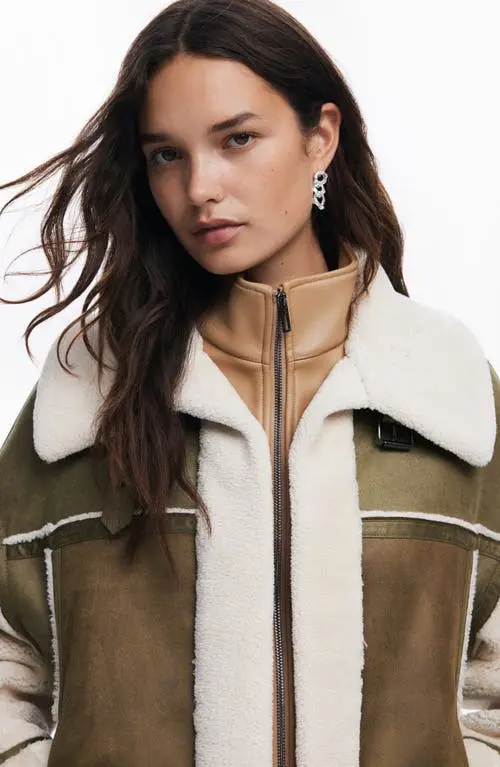 Desigual Edimurgo Faux Shearling Jacket With Faux Leather Bib