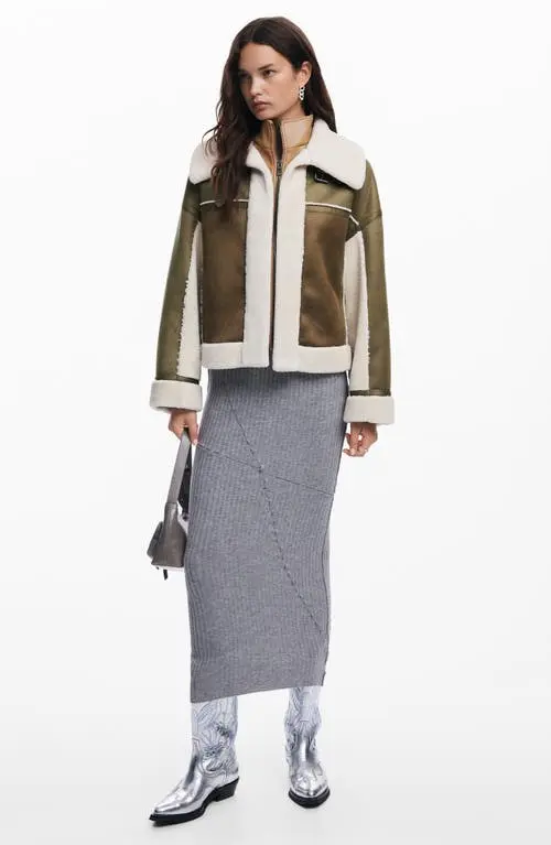 Desigual Edimurgo Faux Shearling Jacket With Faux Leather Bib