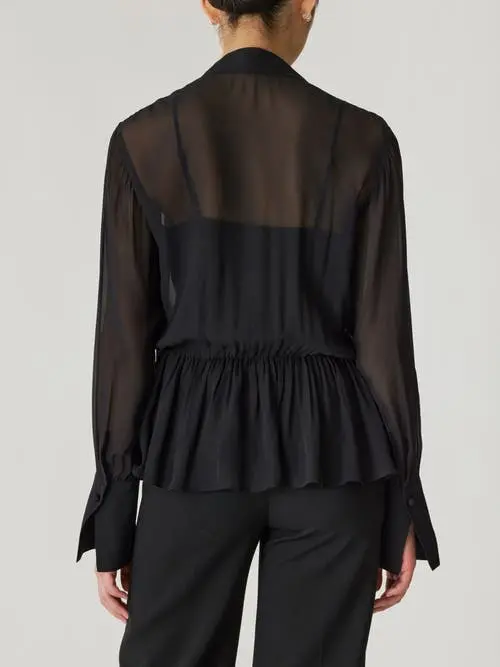 Rebecca Taylor Covered Button Tie Front Blouse - Black