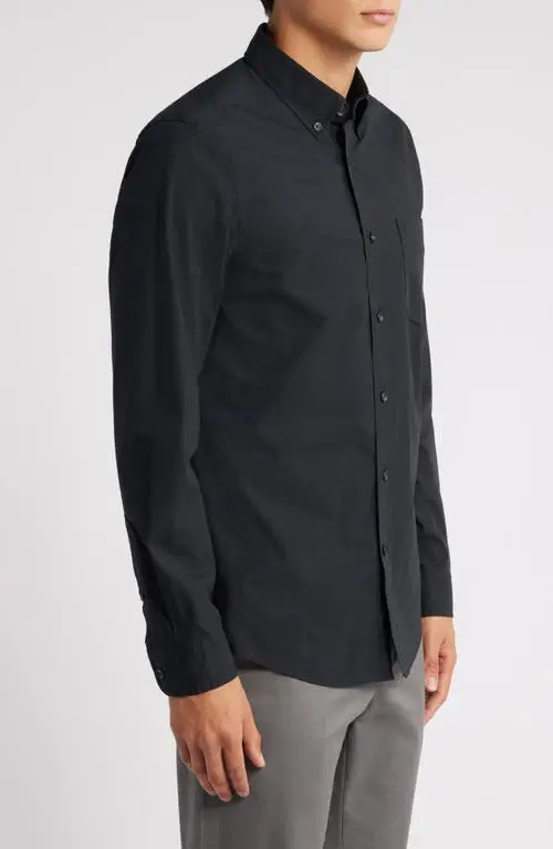 Nordstrom Trim Fit Solid Stretch Button-down Shirt - Black