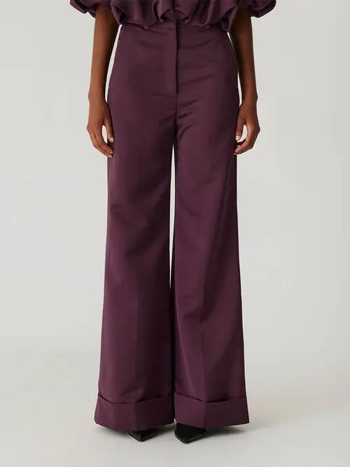 Rebecca Taylor Techy Sateen Wide Leg Pant - Plum