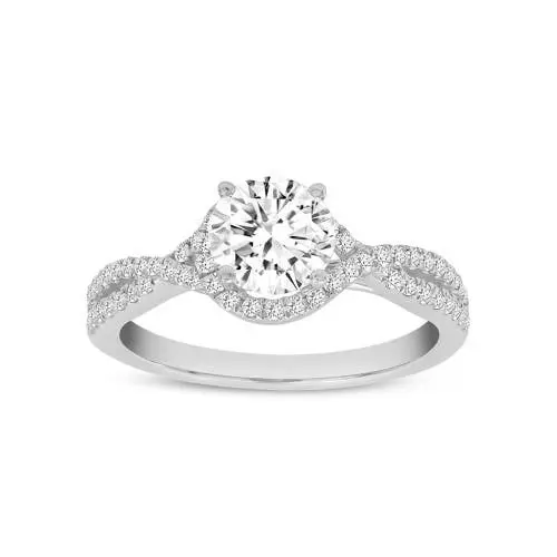LUVMYJEWELRY 1.28 Ctw Round Cut Lab Grown Diamond Halo Twist 14k Gold Ring - 14k White Gold