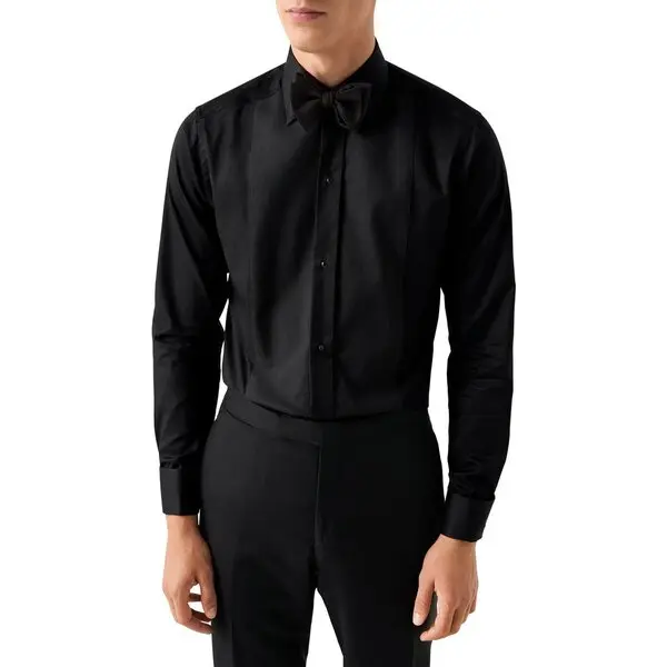 Eton Contemporary Fit Striped Bib Tuxedo Shirt - Black