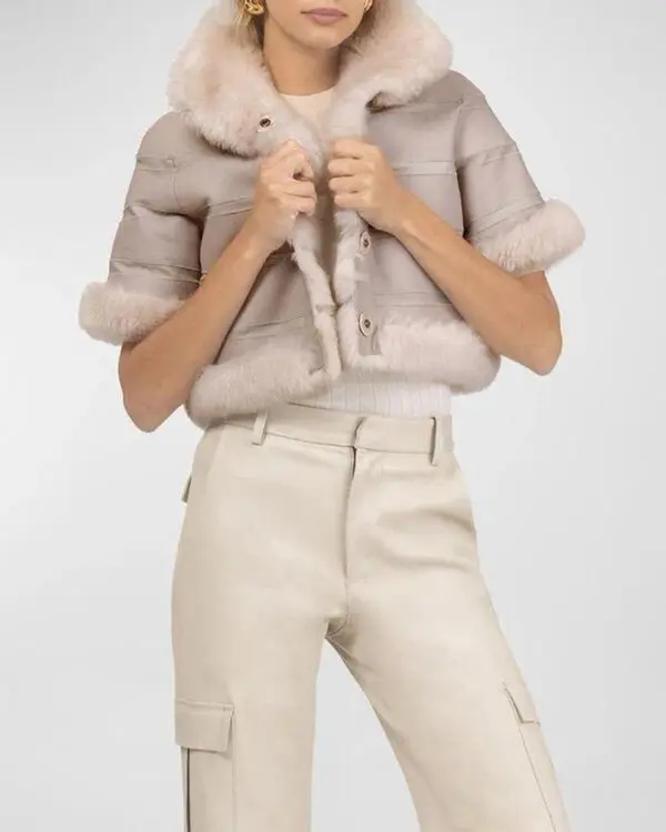 Gorski Reversible Cropped Shearling Bolero - Cream