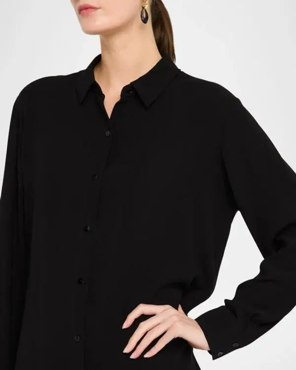 Eileen Fisher Button-down Silk Georgette Crepe Shirt - Black