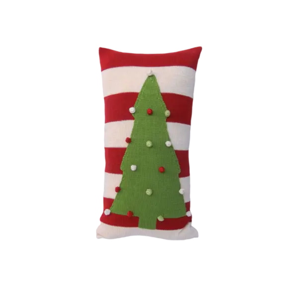 MELANGE COLLECTION Christmas Tree Lumbar Pillow With Stripes - Green