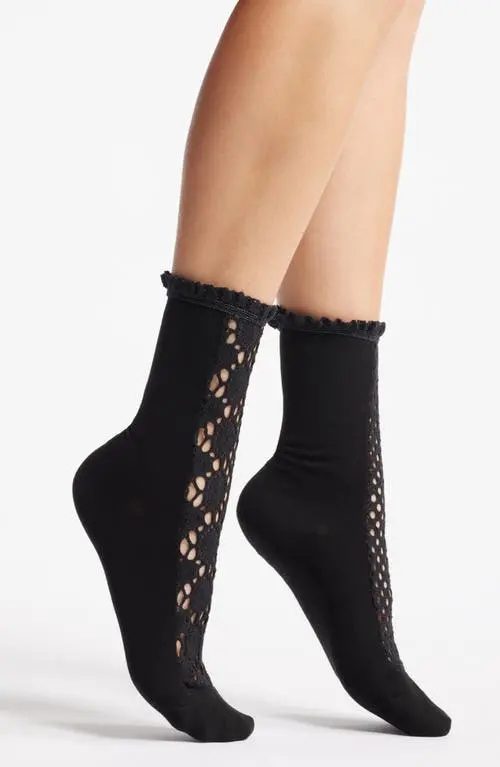 Free People Rubies Crochet Inset Crew Socks - Black