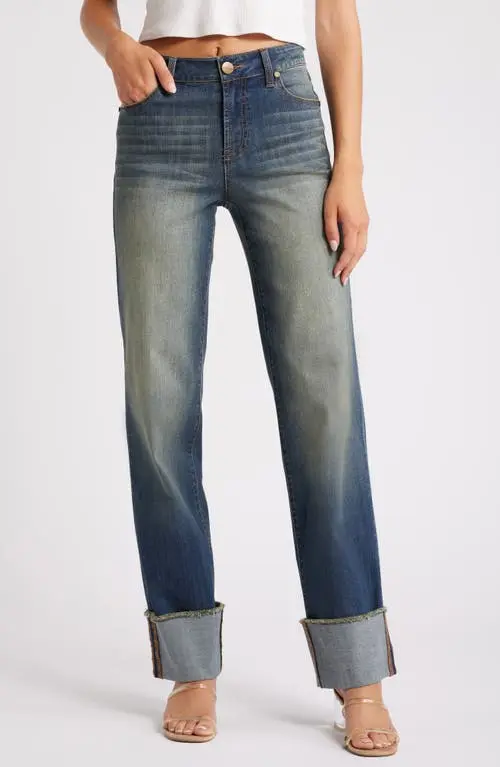 1822 Denim Cuffed Raw Hem Straight Leg Jeans