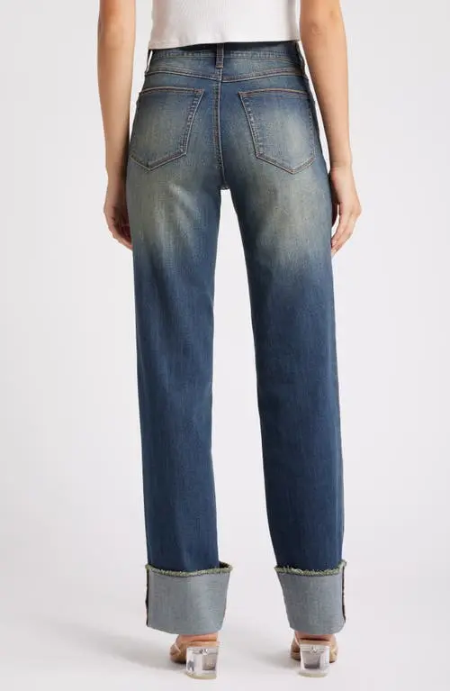 1822 Denim Cuffed Raw Hem Straight Leg Jeans