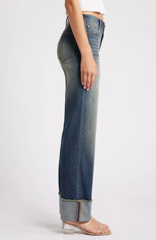 1822 Denim Cuffed Raw Hem Straight Leg Jeans