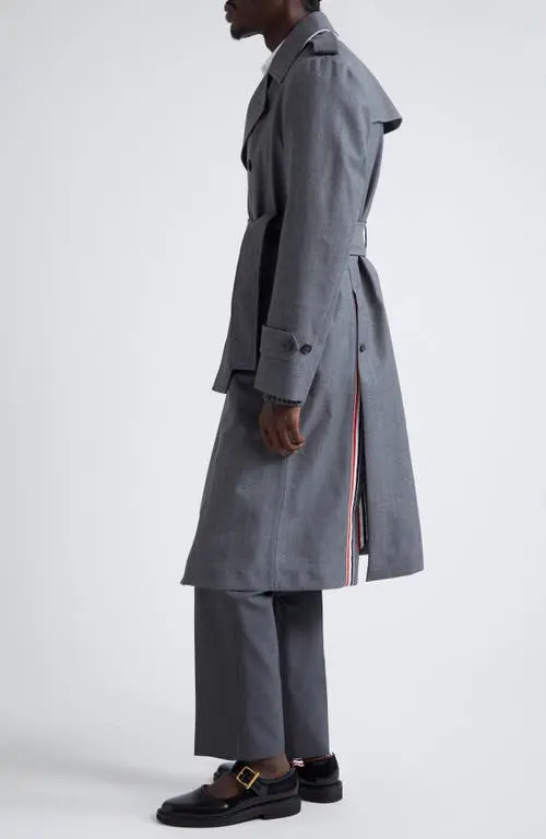Thom Browne Unstructured Wool Blend Twill Trench Coat
