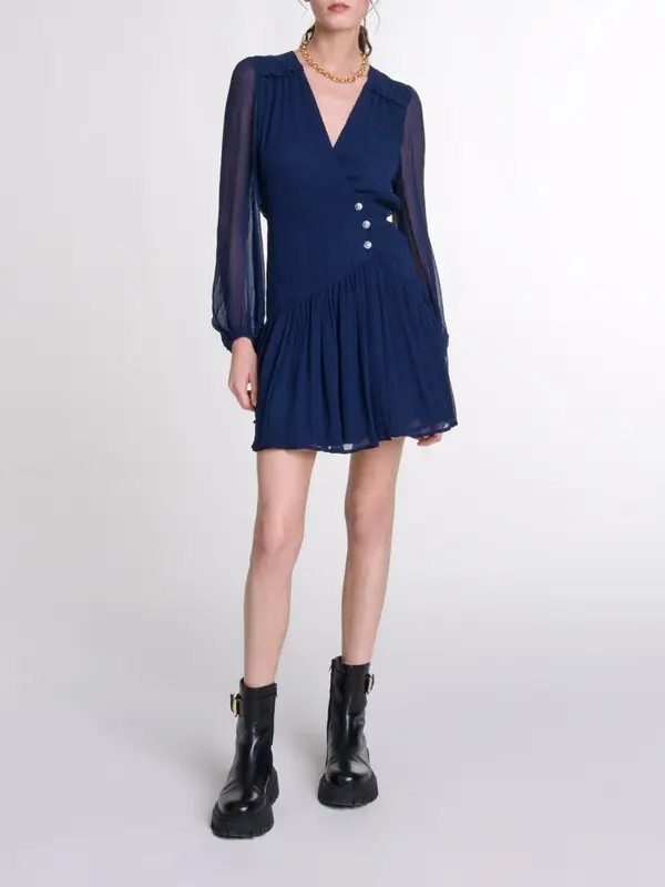 Maje Cupro Short Ruffled Dress - Navy