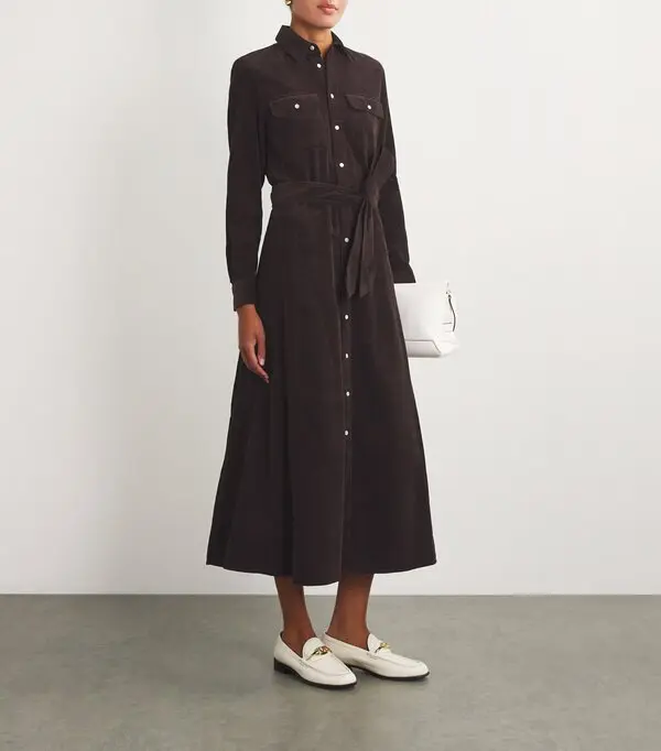 Ralph Lauren Corduroy Midi Shirt Dress In Brown - 12% Off | Editorialist