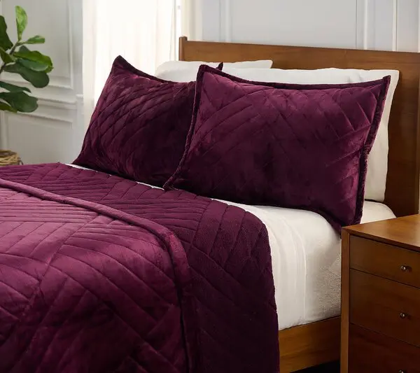 BERKSHIRE BLANKET Berkshire Ultrasonic Velvetsoft Reverse Sherpa Coverlet Set-tw - One-color