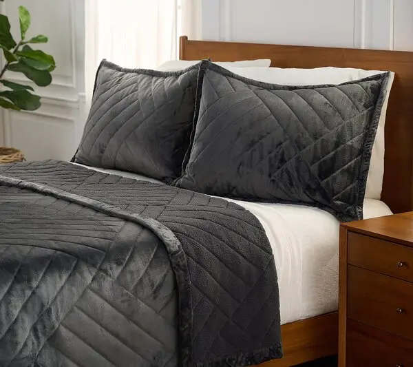 BERKSHIRE BLANKET Berkshire Ultrasonic Velvetsoft Reverse Sherpa Coverlet Set-fl - One-color