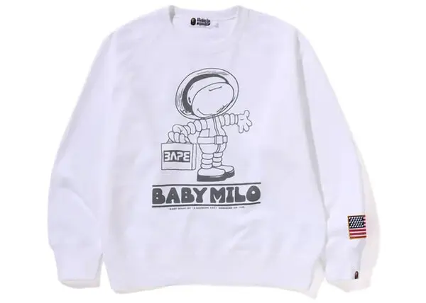 BAPE Astronauts Milo Relaxed Fit Crewneck Sweatshirt - White