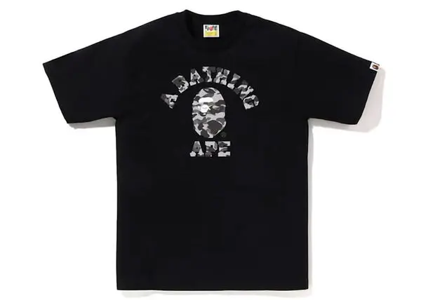 A BATHING APE Heather Gray Camo College Tee Shirt - Black
