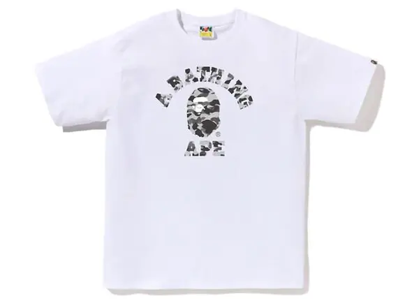 A BATHING APE Heather Gray Camo College Tee Shirt - White