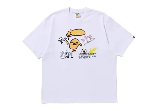 A BATHING APE Hand Draw Graphic Relaxed Fit Tee Shirt - White
