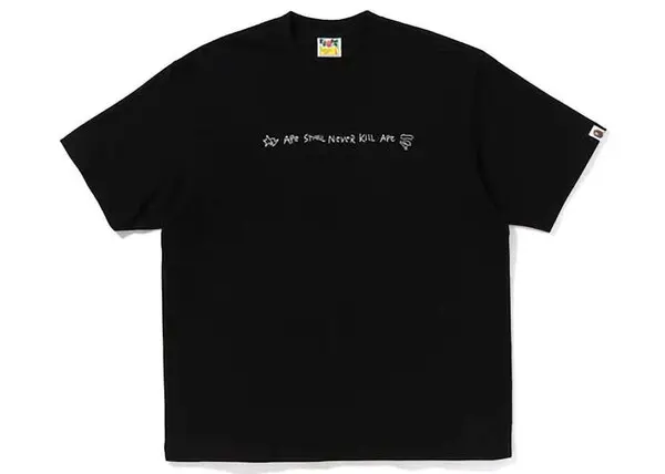 A BATHING APE Hand Drawn Logo Relaxed Fit Tee Shirt - Black