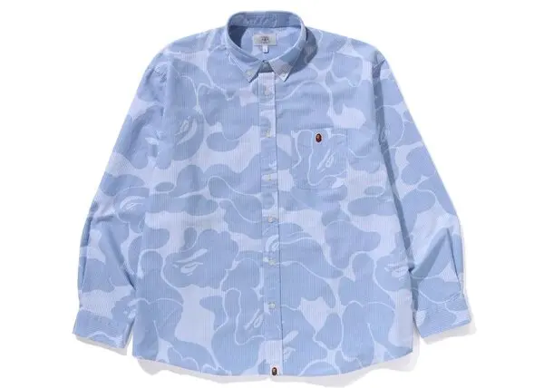A BATHING APE Stripe Camo Relaxed Fit Shirt - Blue
