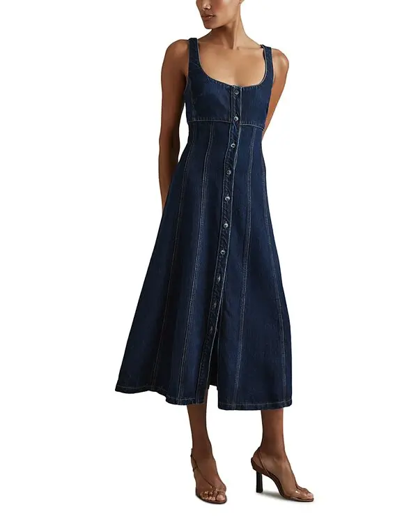 REISS Lyle Denim Midi Dress