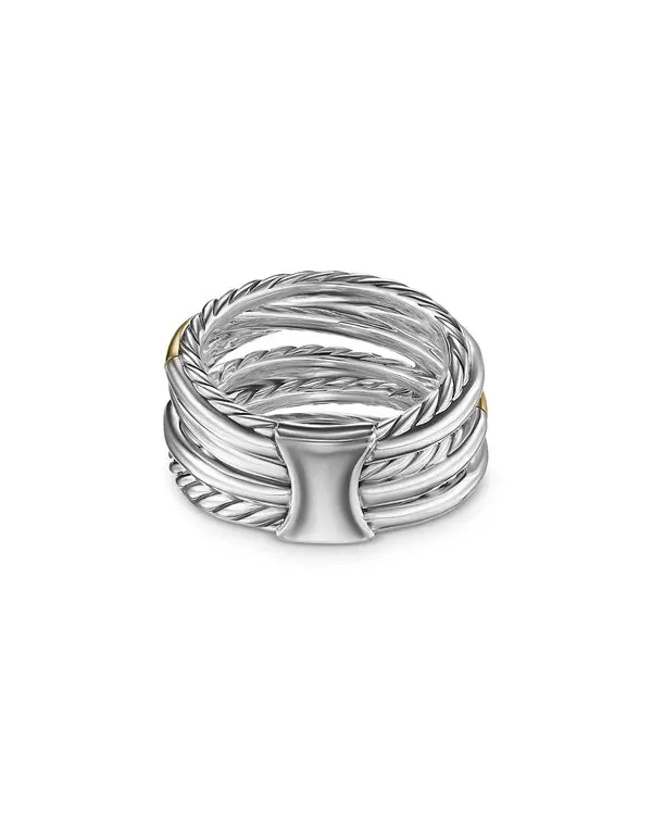 David Yurman Crossover Ring In Sterling Silver, 18k Yellow Gold & Diamonds