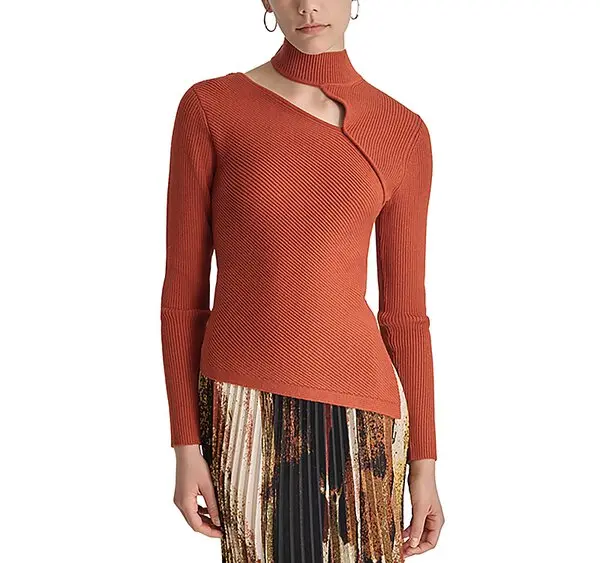 Dkny Asymmetrical Cutout Sweater - Russet