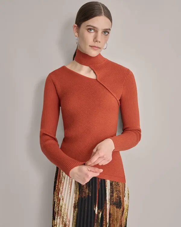 Dkny Asymmetrical Cutout Sweater - Russet