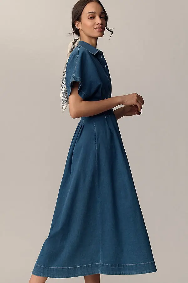 tobie denim dress Exquise + The Tobie Button-Front Pleated Shirt Dress: Denim Edition