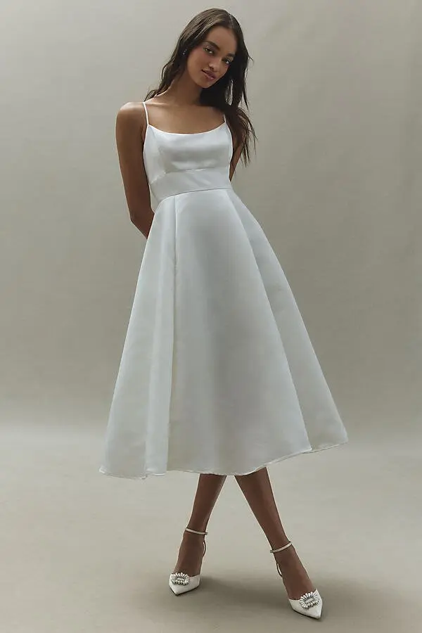 Bhldn Scoop-Neck Fit & Flare Satin Midi Dress In White - 31% Off |  Editorialist