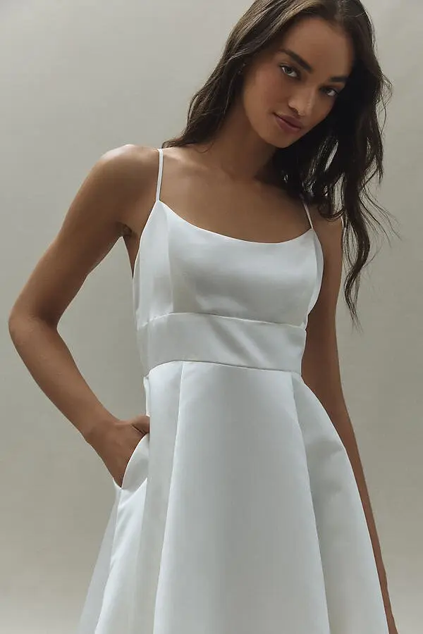 Bhldn Scoop-Neck Fit & Flare Satin Midi Dress In White - 31% Off |  Editorialist