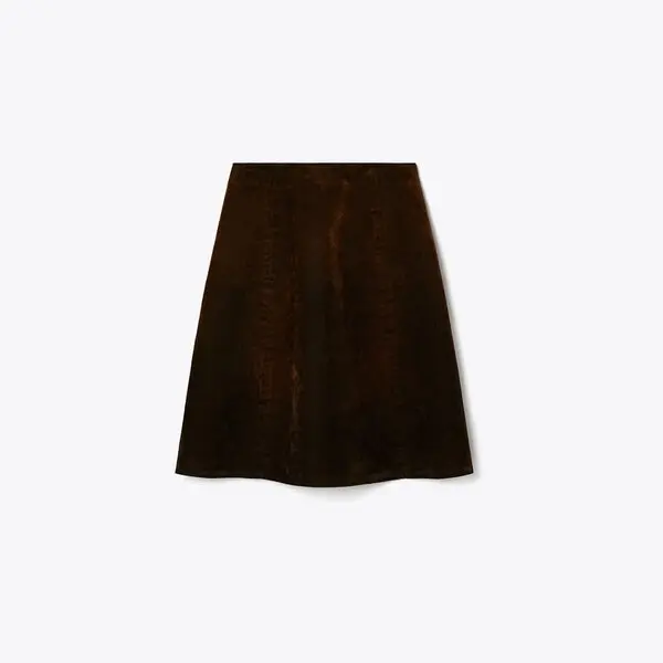 Tory Burch Flocked Denim Skirt - Dark Brown