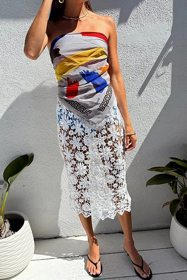 MADLY VINTAGE Floral Crochet Lace Skirt - White
