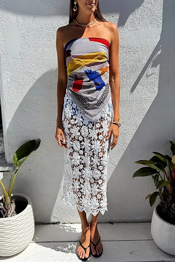 MADLY VINTAGE Floral Crochet Lace Skirt
