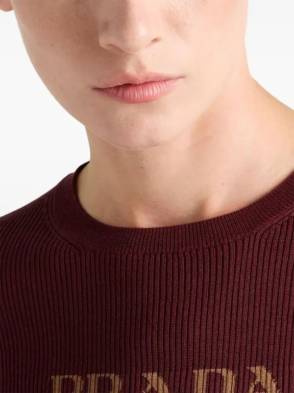 Prada Intarsia-knitted Logo Top - Red