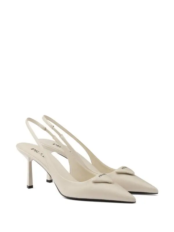 Prada 75mm Leather Slingback Pumps - Neutrals