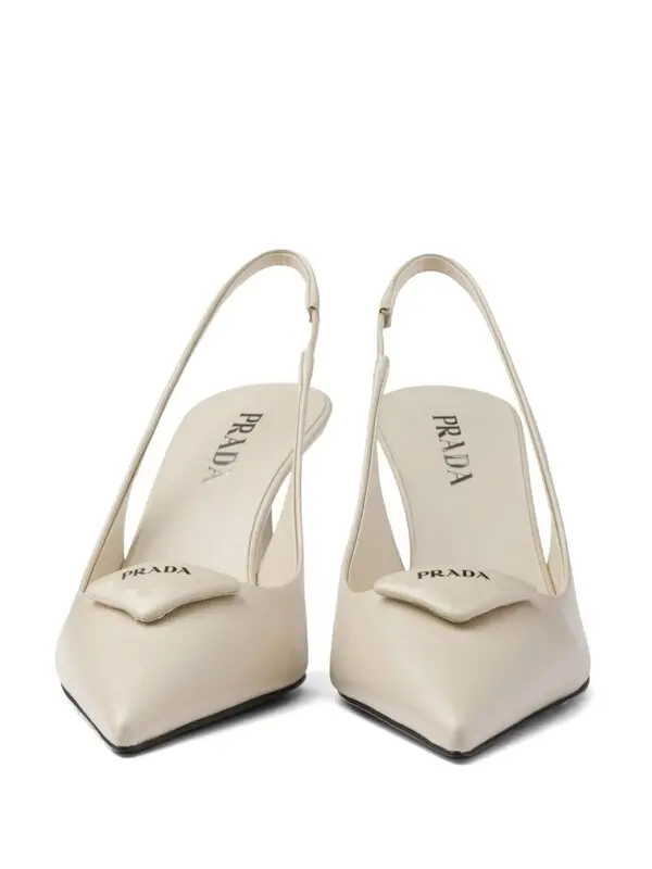Prada 75mm Leather Slingback Pumps - Neutrals