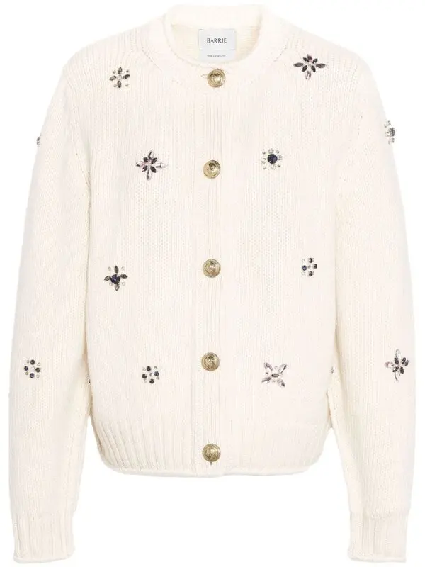 BARRIE Embroidered Cashmere Cardigan - White