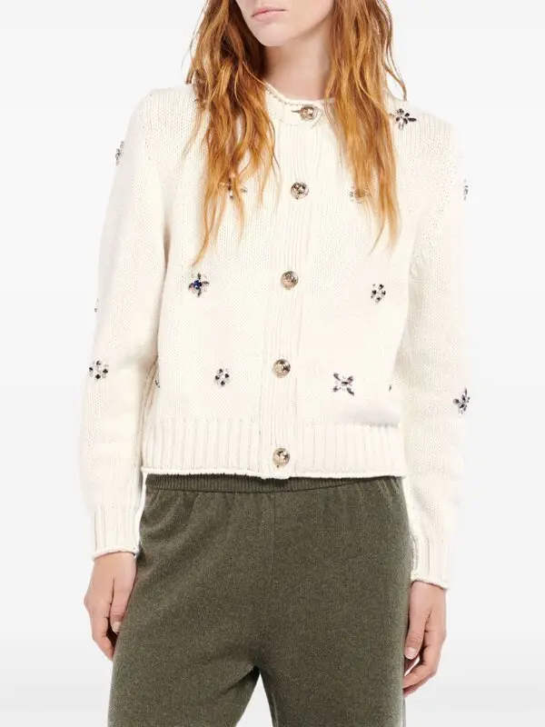 BARRIE Embroidered Cashmere Cardigan - White