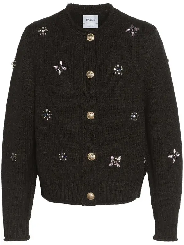 BARRIE Embroidered Cashmere Cardigan - Black